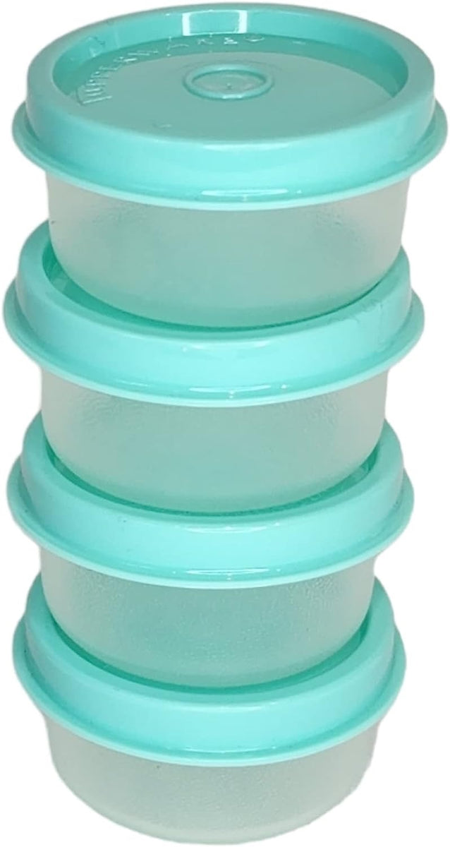 TUPPERWARE 4 TUPPER MINI SMIDGET PILL KEEPER SHEER BASE LT AQUA SEALS ...