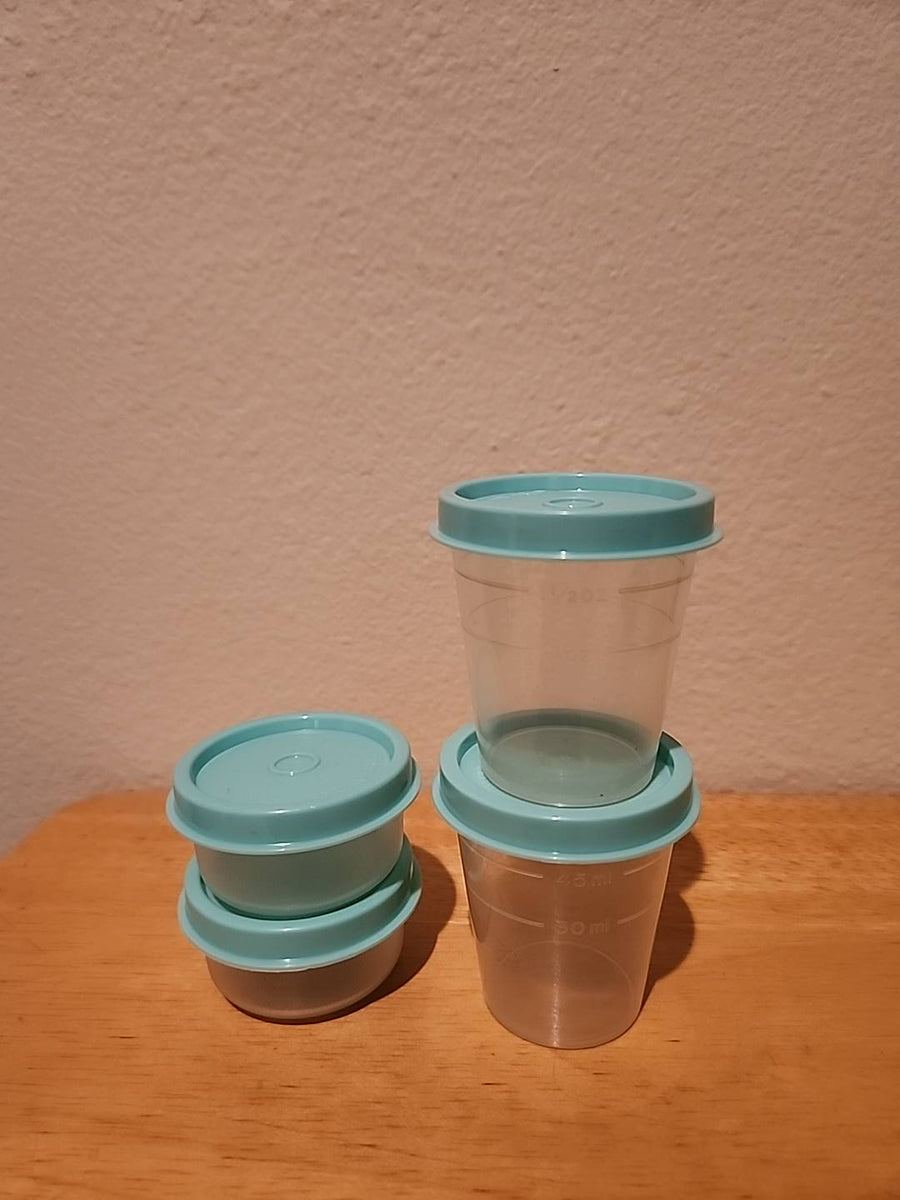 TUPPERWARE 4pc 2 TUPPER MINI MIDGETS & 2 SMIDGETS w/ AQUA TEAL SEALS N ...