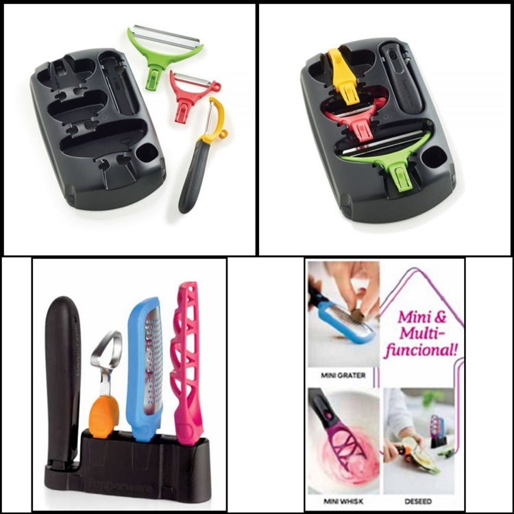 TUPPERWARE PREP CLICK-IT PEELER ACCESSORY SET 3 PEELERS 2 HANDLE 2 TRA ...