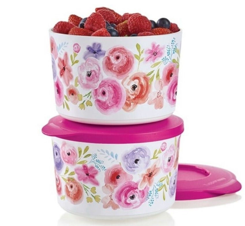 TUPPERWARE 2 ART OF SPRING FLORAL SNAP TOGETHER DESSERT SNACK CUPS FUC ...